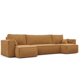 ECKSOFA mit Schlaffunktion und Bettkasten, Senfgelb