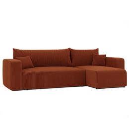 ECKSOFA Ziegelrot Cord-Stoff mit Bettkasten