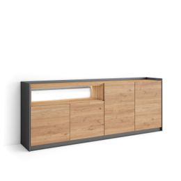 SIDEBOARD, Eiche und Schwarz, 207/37/80cm, mit Led