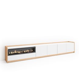 LOWBOARD, Wei&szlig; und Eiche Soft, Elektrokamin, 310/37/50cm