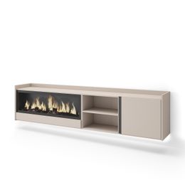 LOWBOARD, Beige, 212/35/50cm, Kamin mit Feuereffekt XXL