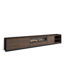 LOWBOARD, Dunkler Eiche und Schwarz, Elektrokamin, 310/37/50cm