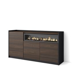SIDEBOARD, Highboard, Dunkler Eiche und Schwarz, Elektrokamin, 156/37/80cm