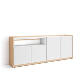 SIDEBOARD, Highboard, Wei&szlig; und Eiche Soft, 207/37/80cm