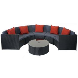 MCW POLY-RATTAN GARNITUR RUND Schwarz, Anthrazit, Orange