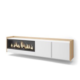 LOWBOARD, Wei&szlig; und Eiche, 212/35/50cm, Kamin mit Feuereffekt XXL