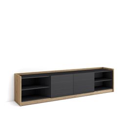 LOWBOARD, 207x37x50cm, F&uuml;r TV-Ger&auml;te bis zu 80", Fernsehtisch, Schwarz Eiche