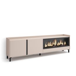 LOWBOARD, Beige, 212/35/61cm, Kamin mit Feuereffekt XXL
