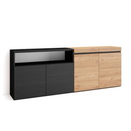 SIDEBOARD eiche, schwarz, 200/35/75cm