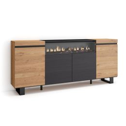 SIDEBOARD Elektrokamin, eiche, schwarz, 200/35/87cm