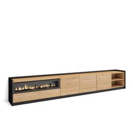 LOWBOARD, Eiche Schwarz, Elektrokamin, 310/37/50cm