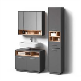 BADM&Ouml;BEL-SET Temo Anthrazit 3 Teile, mit Hochschrank
