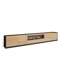 LOWBOARD, Eiche Schwarz, Elektrokamin, 310/37/50cm