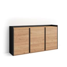 SIDEBOARD, Eiche und Schwarz, 156/35/80cm, mit Led