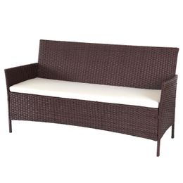 MCW 3-SITZER POLY-RATTAN GARTENBANK Braun, Cremewei&szlig;