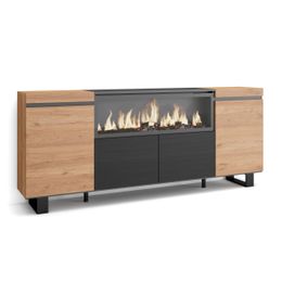 SIDEBOARD Elektrokamin XXL, eiche, schwarz, 208/35/87cm