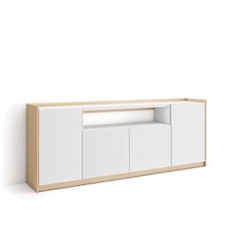 SIDEBOARD, Highboard, Wei&szlig; und Eiche Soft, 207/37/80cm