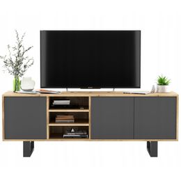 TV-LOWBOARD Apollo Eiche wotan Graphit Matt mit Metallbeinen 150 cm