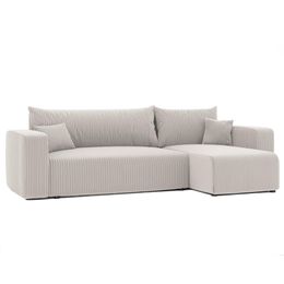 ECKSOFA Beige Cord-Stoff mit Bettkasten