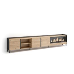 LOWBOARD, Eiche und Schwarz, 315/35/61cm, Kamin mit Feuereffekt XXL