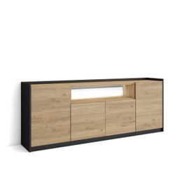 SIDEBOARD, Eiche und Schwarz, 207/37/80cm, mit Led
