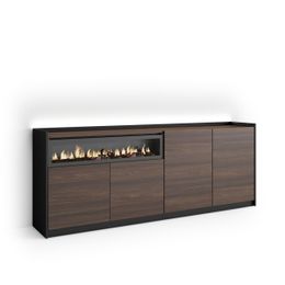 SIDEBOARD, Eiche und Schwarz, 207/37/80cm, Kamin mit Feuereffekt