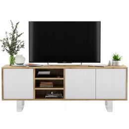TV-LOWBOARD Apollo Eiche wotan Wei&szlig; Matt mit Metallbeinen 150 cm