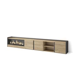 LOWBOARD, Eiche und Schwarz, 315/35/50cm, Kamin mit Feuereffekt XXL