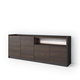 SIDEBOARD, Dunkler Eiche und Schwarz, 207/37/80cm, mit Led