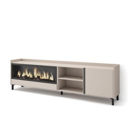 LOWBOARD, Beige, 212/35/61cm, Kamin mit Feuereffekt XXL