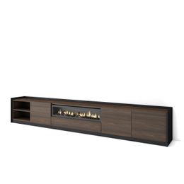 LOWBOARD, Dunkler Eiche und Schwarz, Elektrokamin, 310/37/50cm