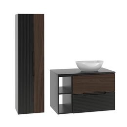 BADM&Ouml;BEL 80.6cm Sylla 2er-Set Schwarz und Holz