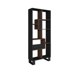 REGAL Bibliothek, Schwarz und Eiche dunkel, 67/31/174cm