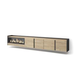 LOWBOARD, Eiche und Schwarz, 315/35/50cm, Kamin mit Feuereffekt XXL