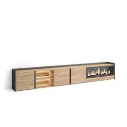 LOWBOARD, Eiche und Schwarz, 315/35/50cm, Kamin mit Feuereffekt XXL