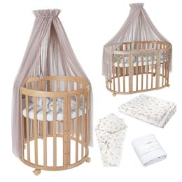 BABYBETT NATUR OVAL 7in1 mit Matratze und Himmelset