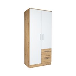 Arthur Berndt KLEIDERSCHRANK 90/201/54 cm Wei&szlig; Artisan Oak mit Dreht&uuml;ren