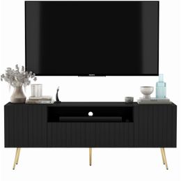 TV-SCHRANK Elpis2 Schwarz Matt mit goldenen Metallbeine Glamour 150 cm