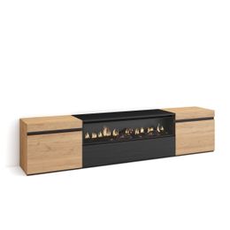 LOWBOARD mit Elektrokamin, Eiche, Schwarz, 200/35/45cm