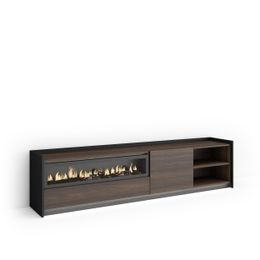 LOWBOARD, Eiche und Schwarz, 207/37/50cm, Kamin mit Feuereffekt