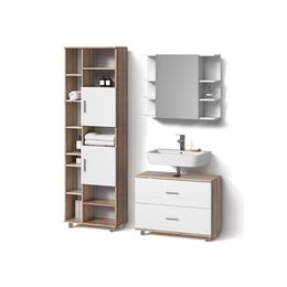 BADM&Ouml;BEL-SET Eisak Wei&szlig;/Sonoma 3 Teile, mit Unterschrank 80 cm