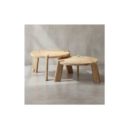 KADIMA DESIGN 2er Set Couchtische HELEN: Mango Massivholz, unterschiedliche Gr&ouml;&szlig;en, Messing Zierstreifen, handgefertigt, max. 8 kg Belastung.