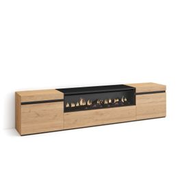 LOWBOARD mit Elektrokamin, Eiche, Schwarz, 200/35/45cm
