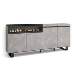 SIDEBOARD Elektrokamin, zementgrau, 200/35/87cm