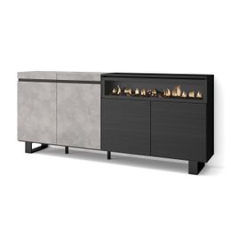 SIDEBOARD Elektrokamin, zementgrau, 200/35/87cm