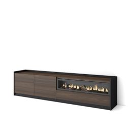 LOWBOARD, Dunkler Eiche und Schwarz, Elektrokamin, 207/37/50cm