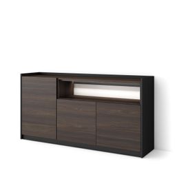 SIDEBOARD, Dunkler Eiche und Schwarz, 156/37/80cm, mit Led