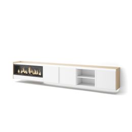 LOWBOARD, Wei&szlig; und Eiche, 315/35/50cm, Kamin mit Feuereffekt XXL
