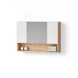 BADSPIEGELSCHRANK Ronco Wei&szlig; Hochglanz/Goldkraft Eiche 80.1 x 55 cm