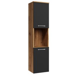 Badplaats BADEZIMMERSCHRANK Montreal mit 2 T&uuml;ren Eiche / Schwarz Matt - 30 x 30 x 130 cm